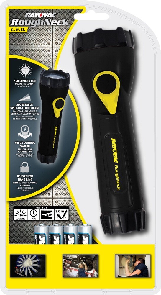 Rayovac Roughneck 4AA LED Focus Control Flashlight - 120 Lumens - Uses ...