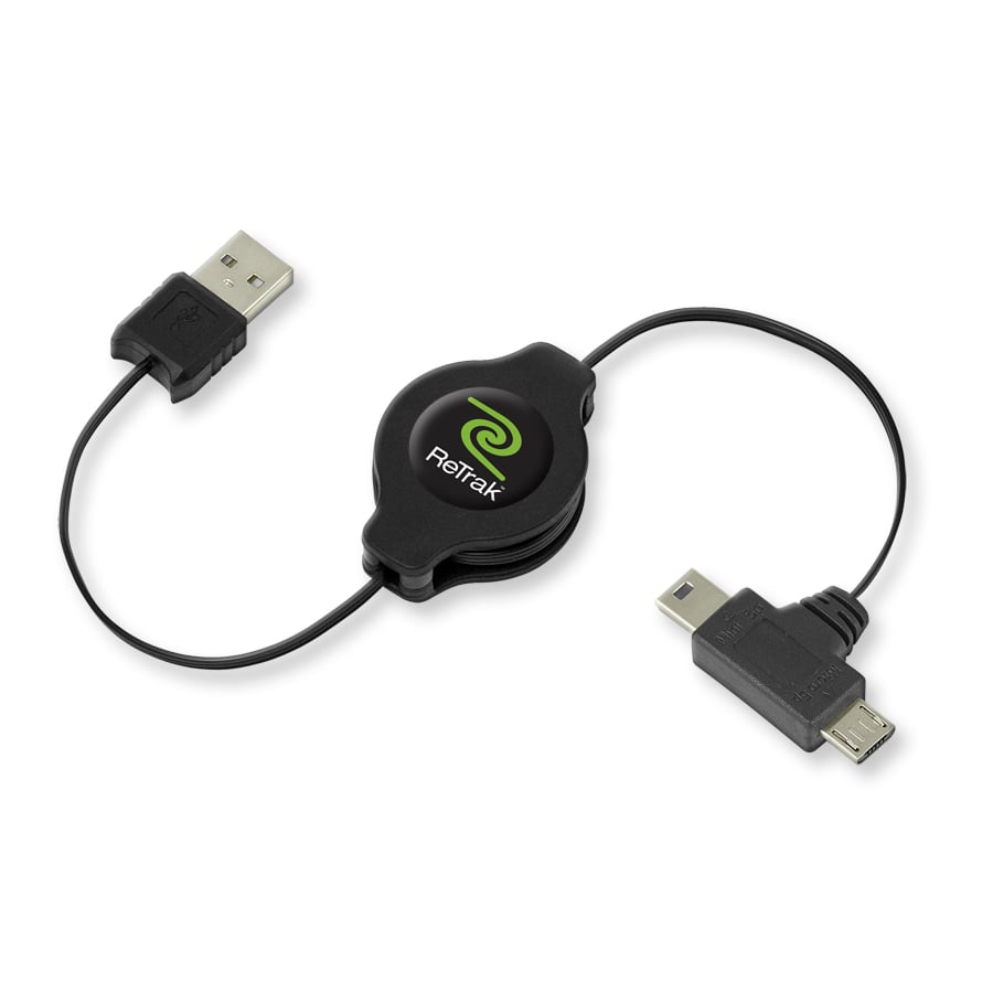 ReTrak Retractable Dual-tip USB Cable - Micro and Mini USB