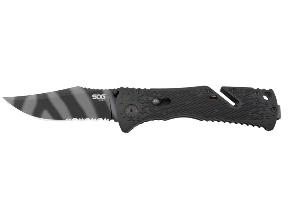 SOG Trident Folding Knife - 3.75-inch Partially Serrated, Clip Point ...