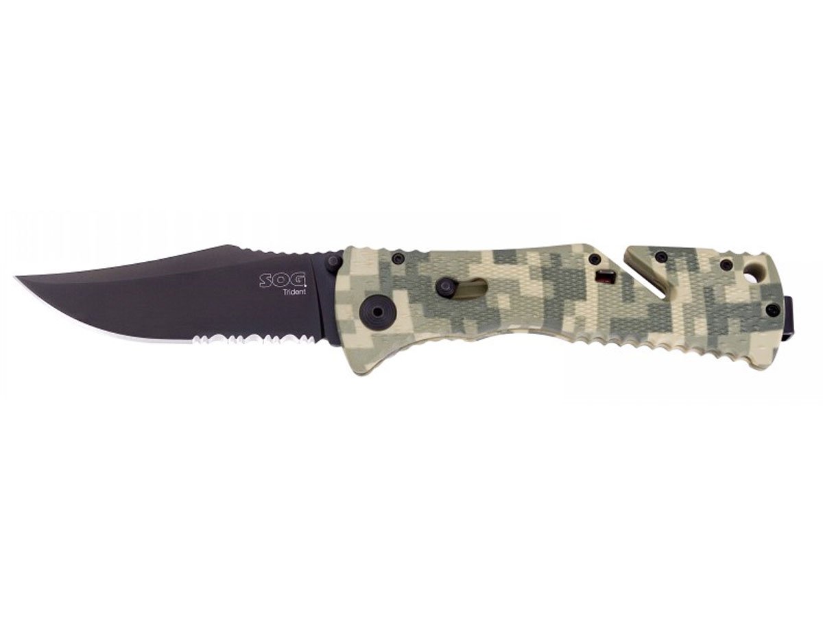 SOG Trident Folding Knife - 3.75-inch Partially Serrated, Clip Point ...